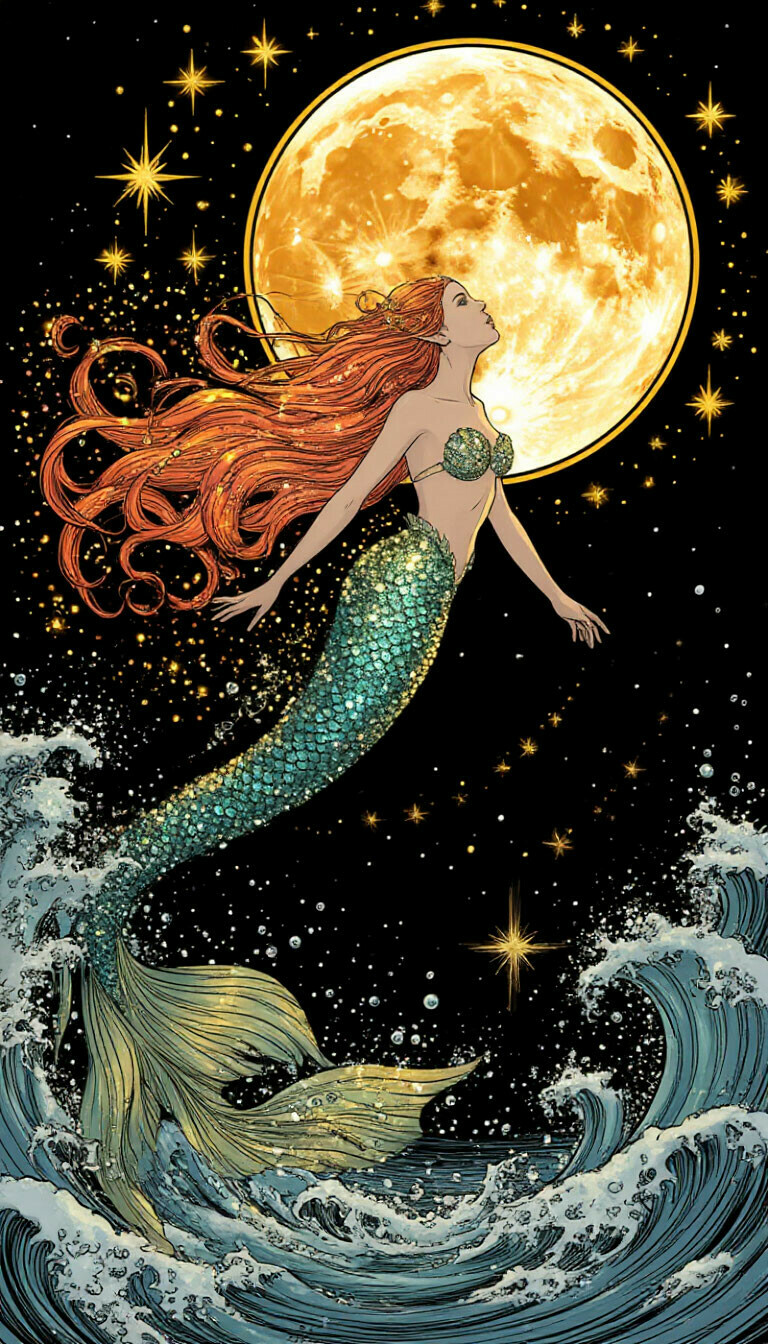 "🌞🌛 sun&moon. The mermaid's flight under the moon, a long trail of ...