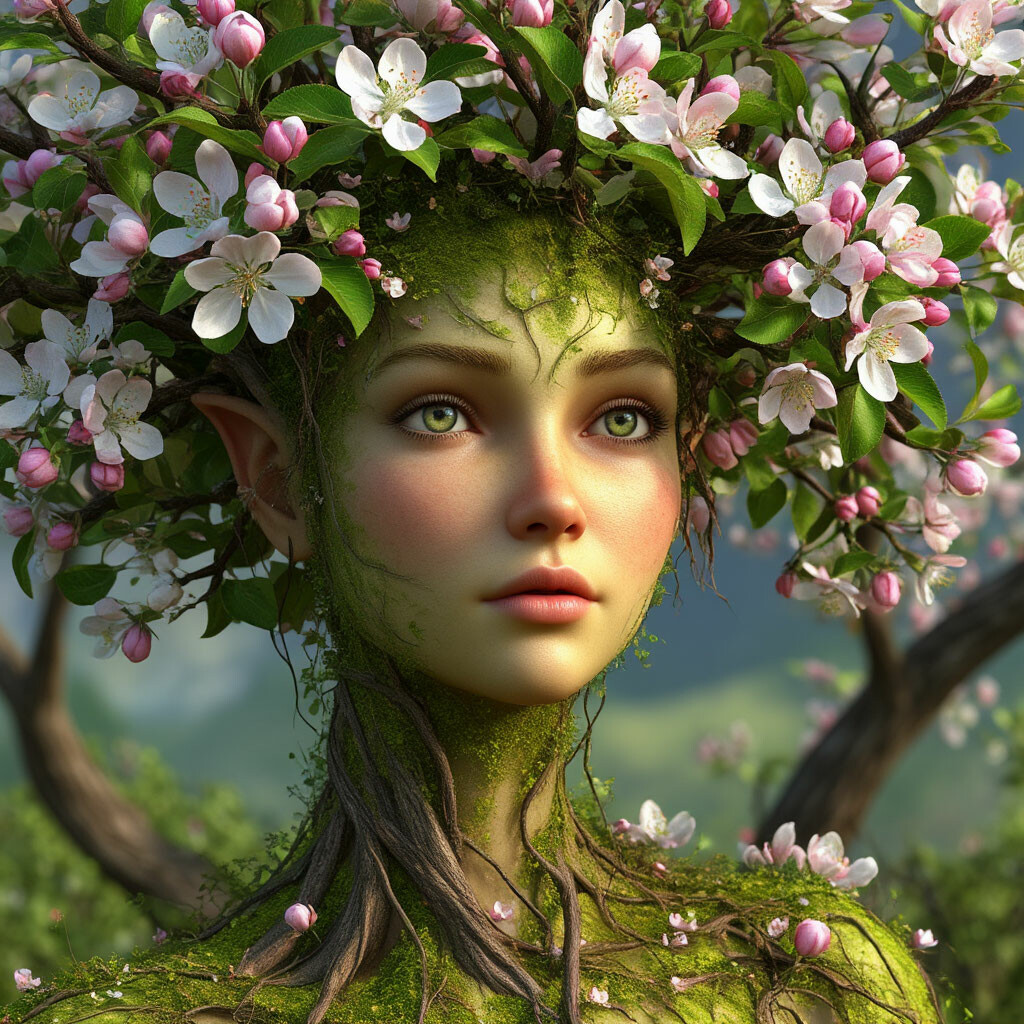 "Three-dimensional, three-dimensional image, spring dryad blooming wild ...