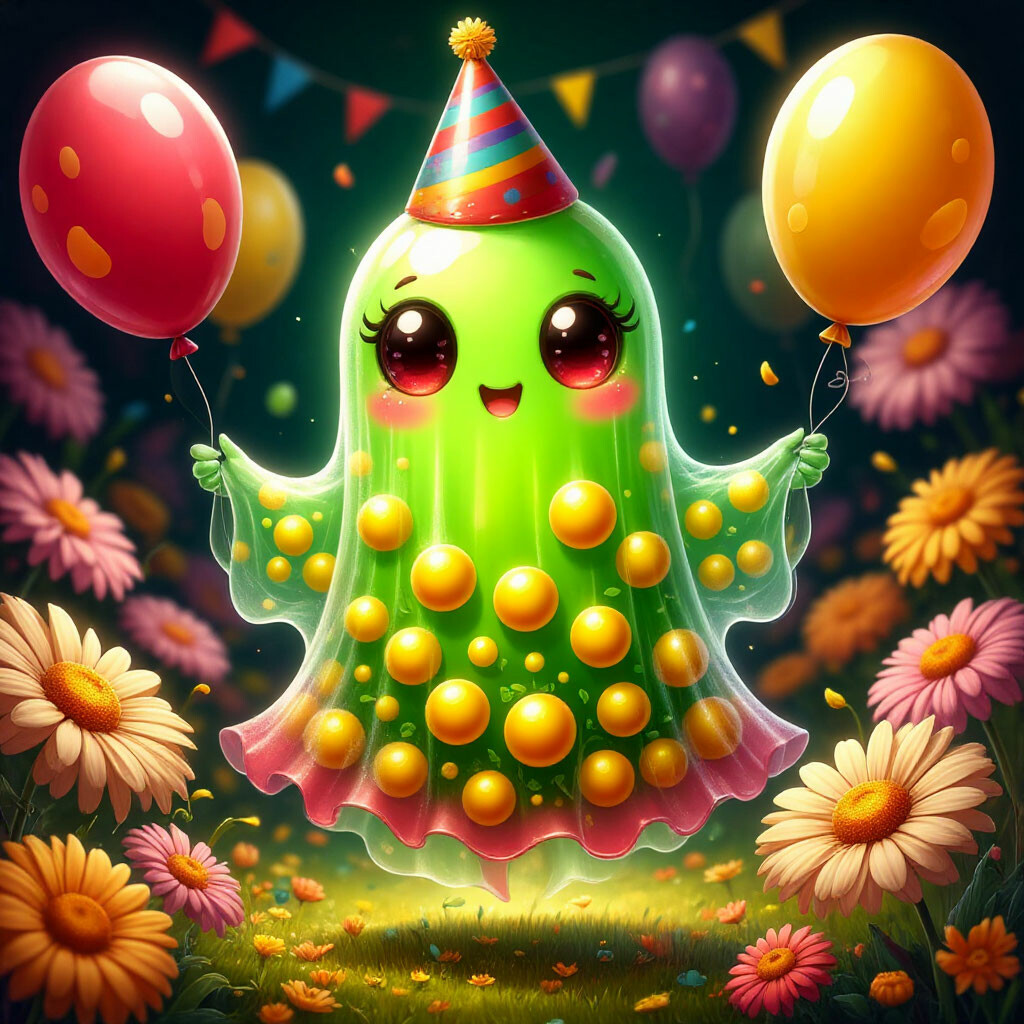 "A cute little translucent ghost shining with a soft light, half red by ...