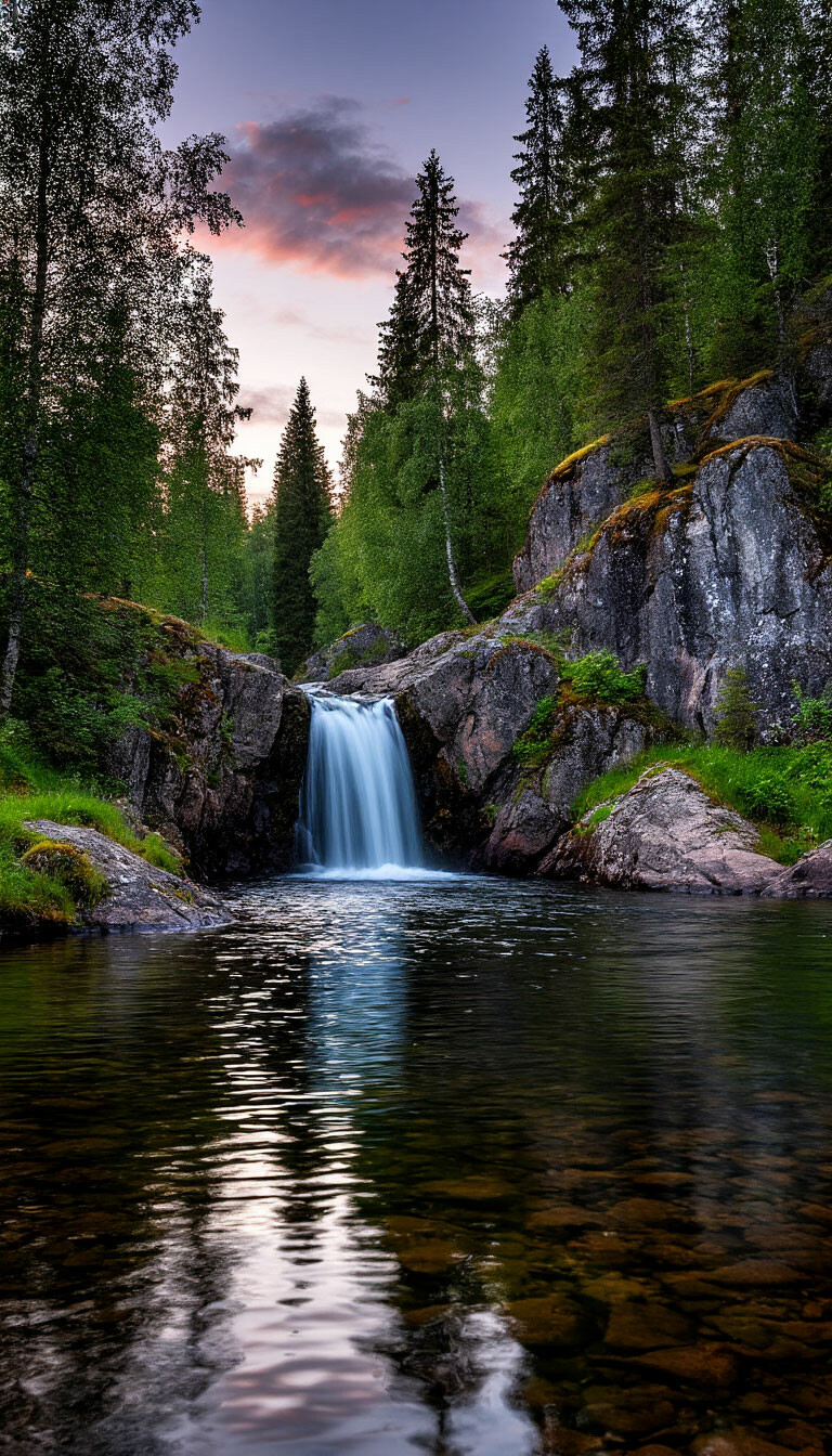 "And the dawns here are quiet... Karelia, the Tokhma River, a rock, a ...