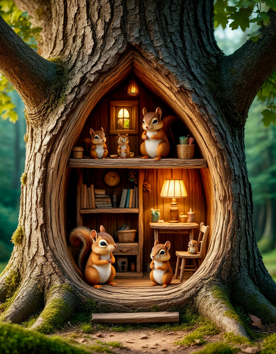 "@arwen . A house inside a hollow tree. It's light inside, small ...