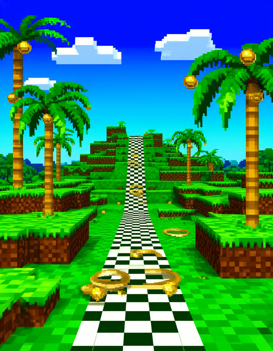 "Green Hill Zone loop-de-loop, classic Sonic the Hedgehog 1 level, 16 ...