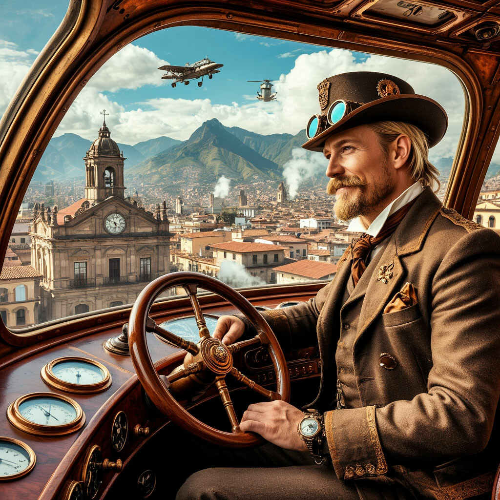 «🐳Random professional photo. steampunk, cinematic. airship captain's ...