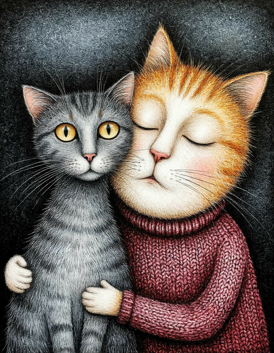 "Este soy yo y mi gato, pero prompt es extraño... Boucle fondo ...