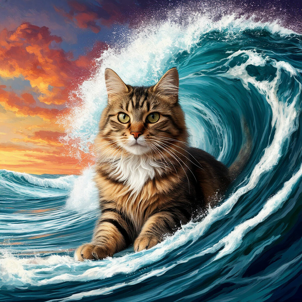 "The wave cat" — image created in Shedevrum