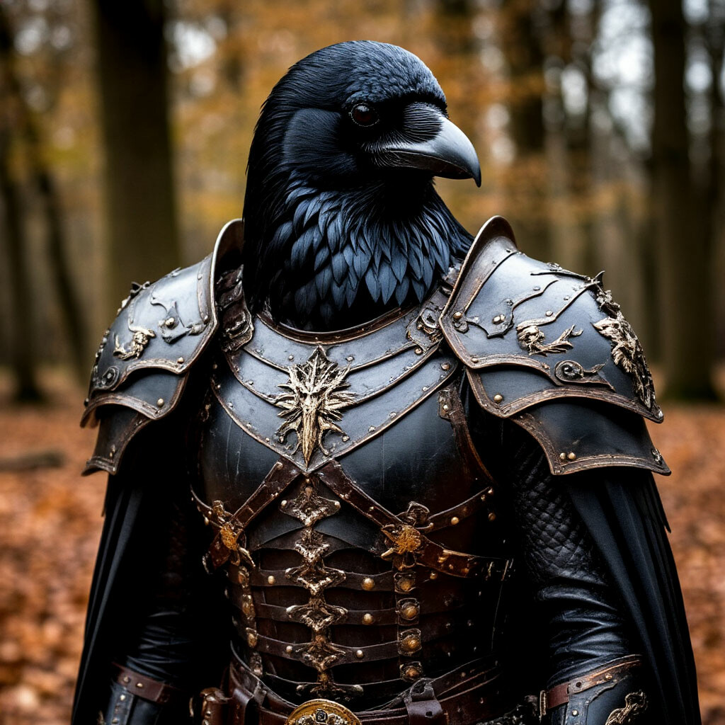 "The crow in armor" — image created in Shedevrum