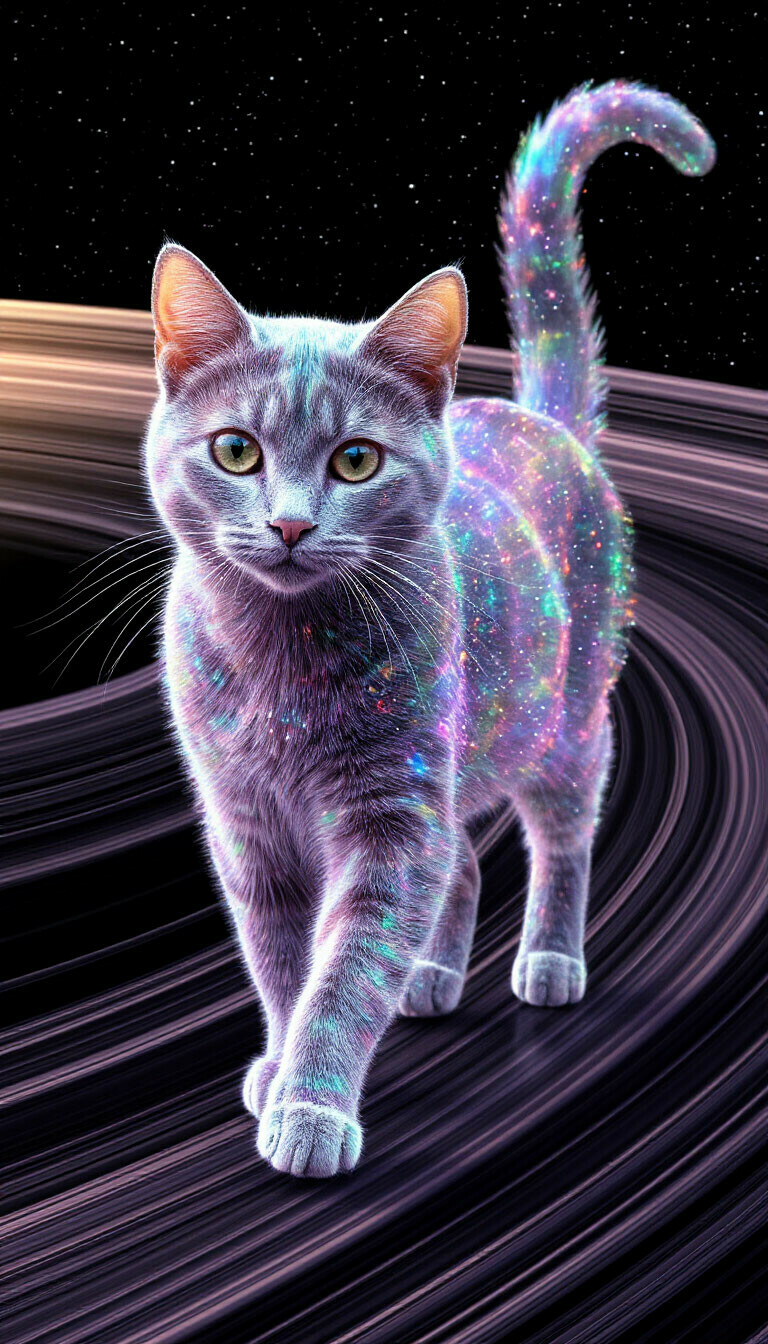 "A walk of a transparent holographic cat through the rings of Saturn ...