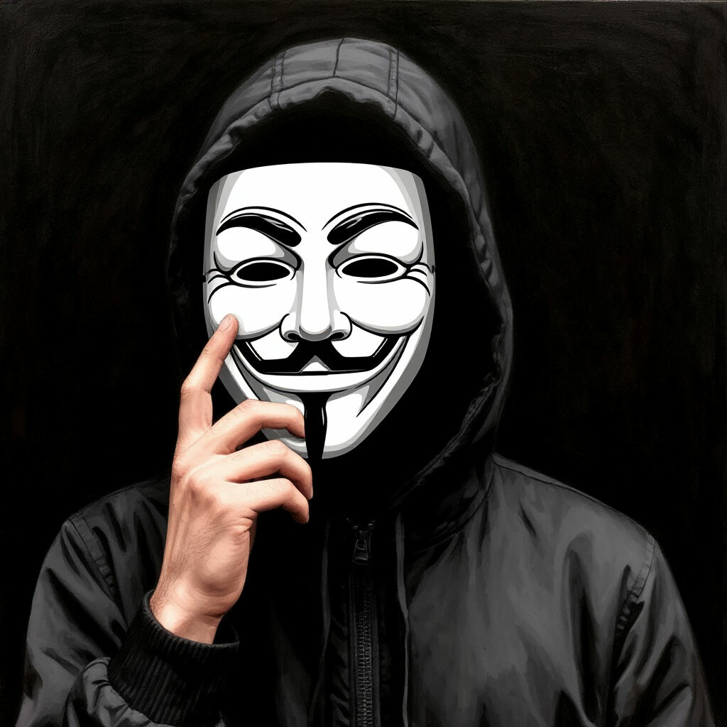 "Draw an anonymous person who has a black background instead of a face ...