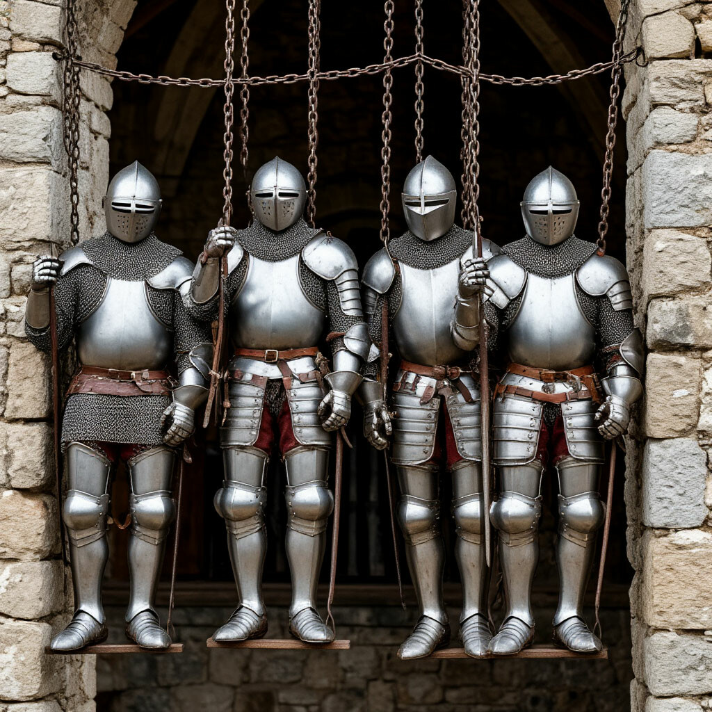 "Sket Knights hanging on chains in a castle" — image created in Shedevrum
