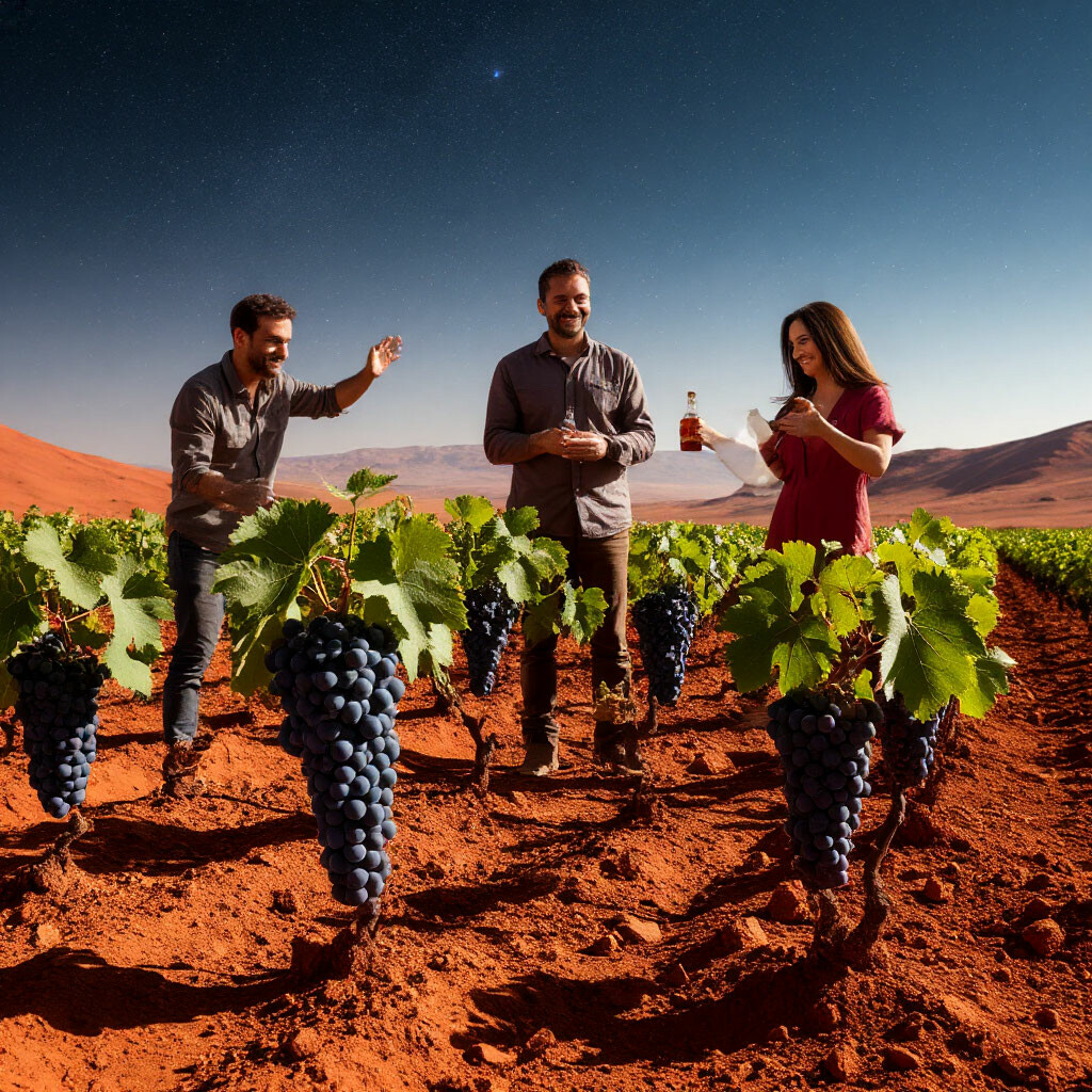 "Grapes grow on Mars, men and women take care, on Mars" — image created ...
