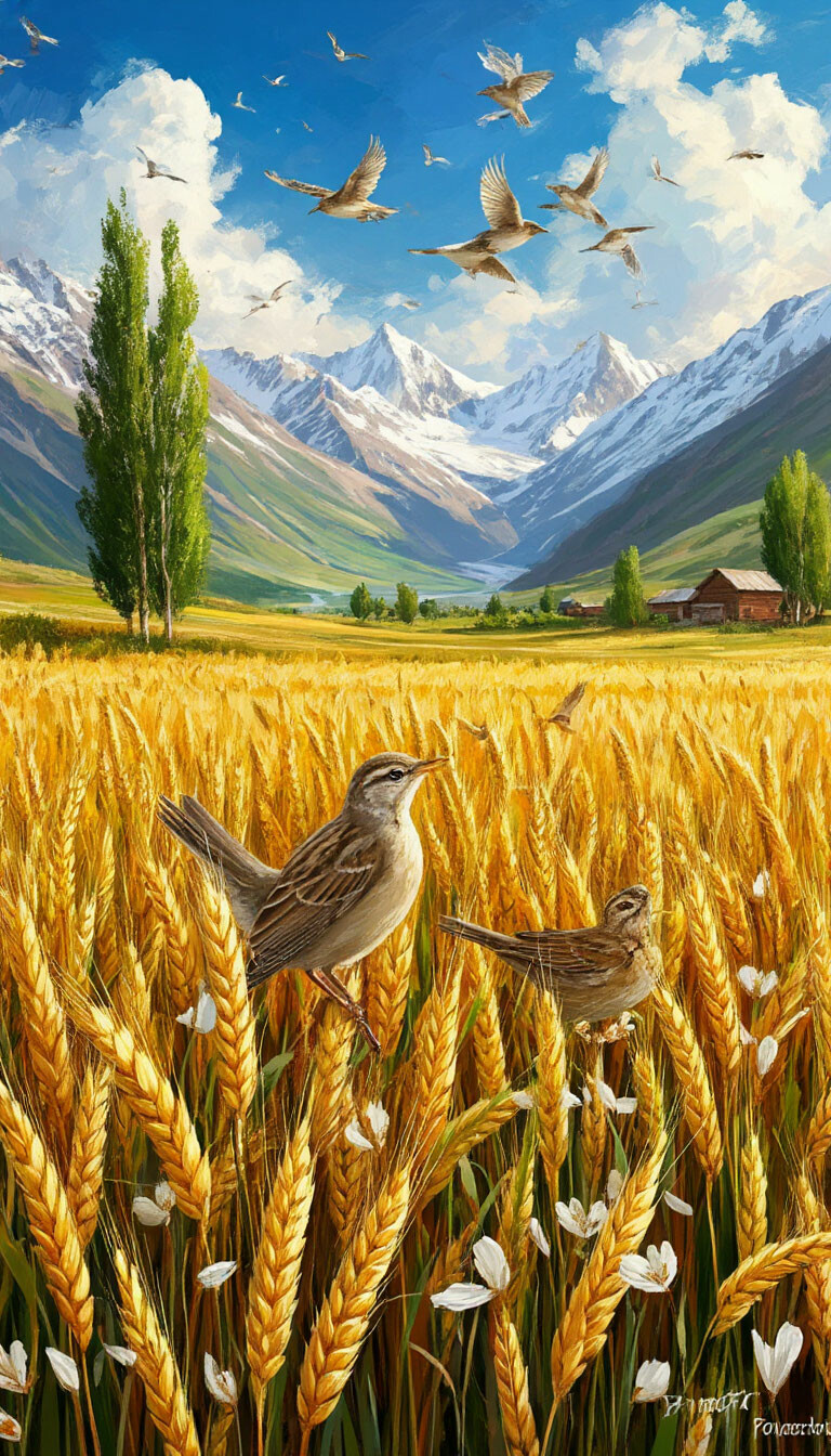"🌞🌿 🐦🌾🌞 Rye sways in the fields, Spreading its seeds, A familiar voice ...