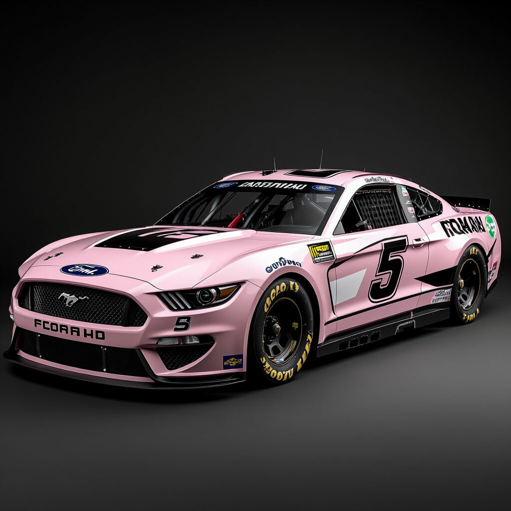 "Ford Mustang ARCA NASCAR, the main color is pale pink, white and black ...