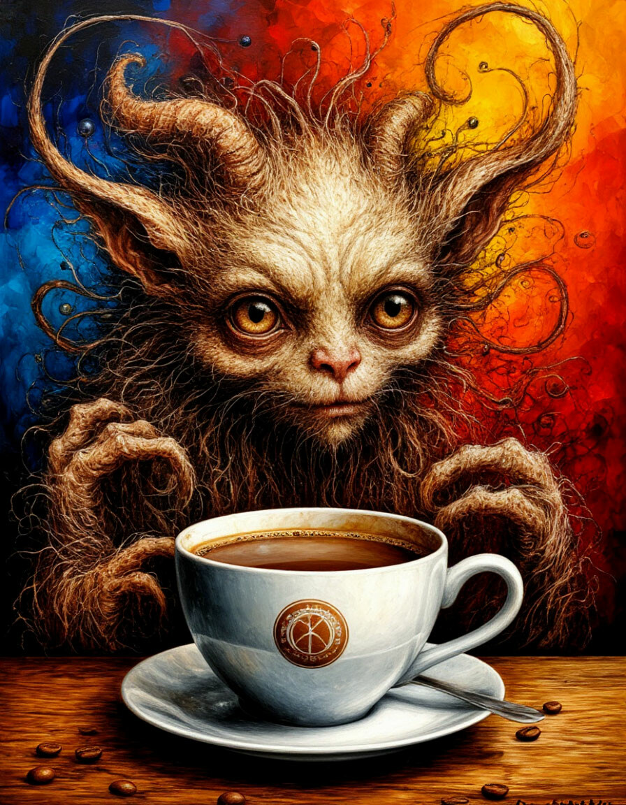 "Today's coffee creature, surreal background of the sound of colors in ...