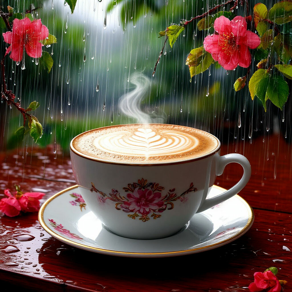 "Good morning A lovely cup of hot cappuccino with rain music on the ...