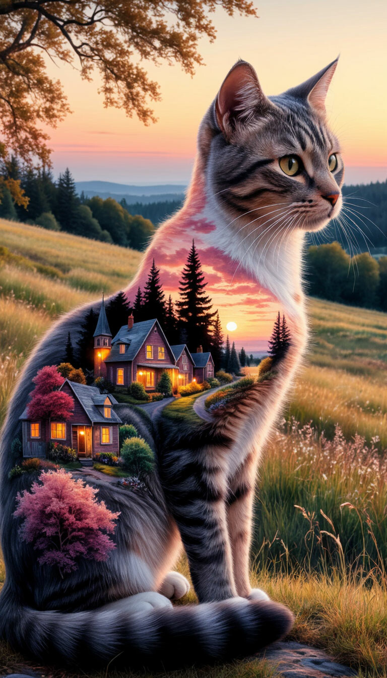 ". full-length ultra realistic dawn glade old town landscape body art ...