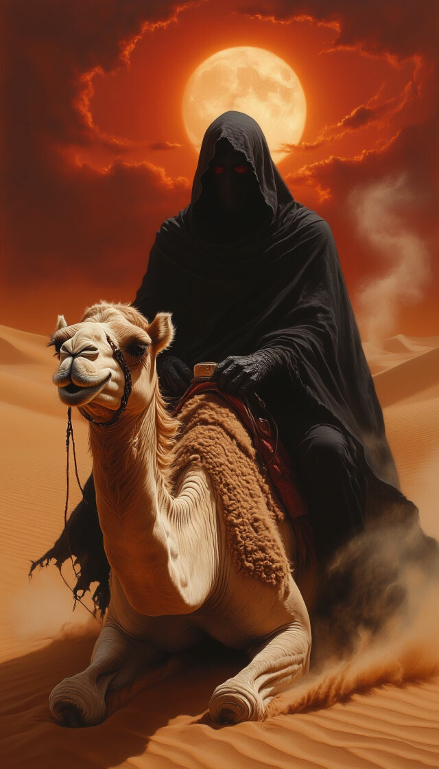 "Desierto, tormenta de arena samum, arena voladora, luz tenue rojiza, a ...