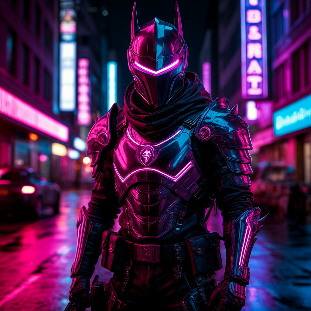 "The neon knight" — image created in Shedevrum