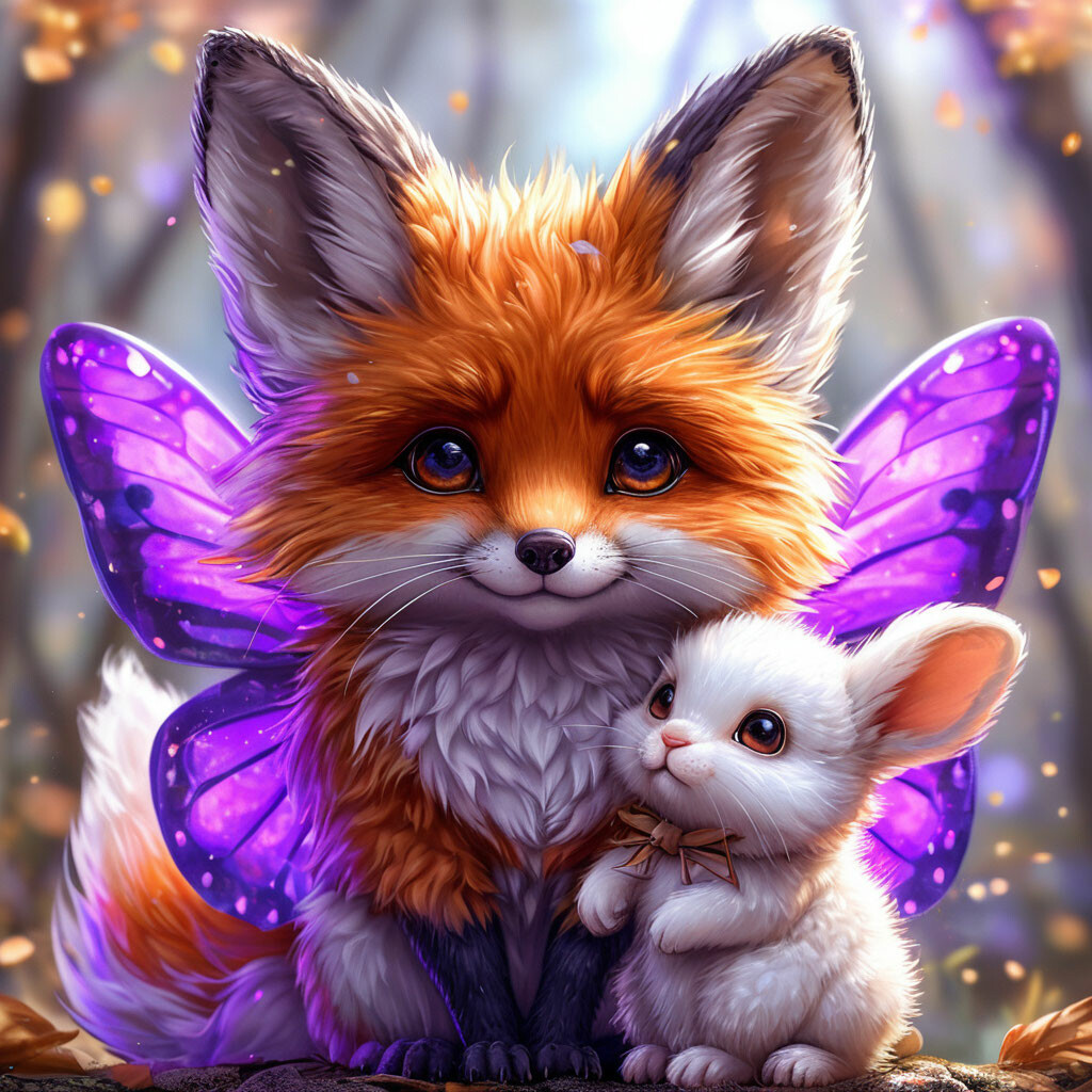 "Cute anime fox with purple butterfly …" — image created in Shedevrum