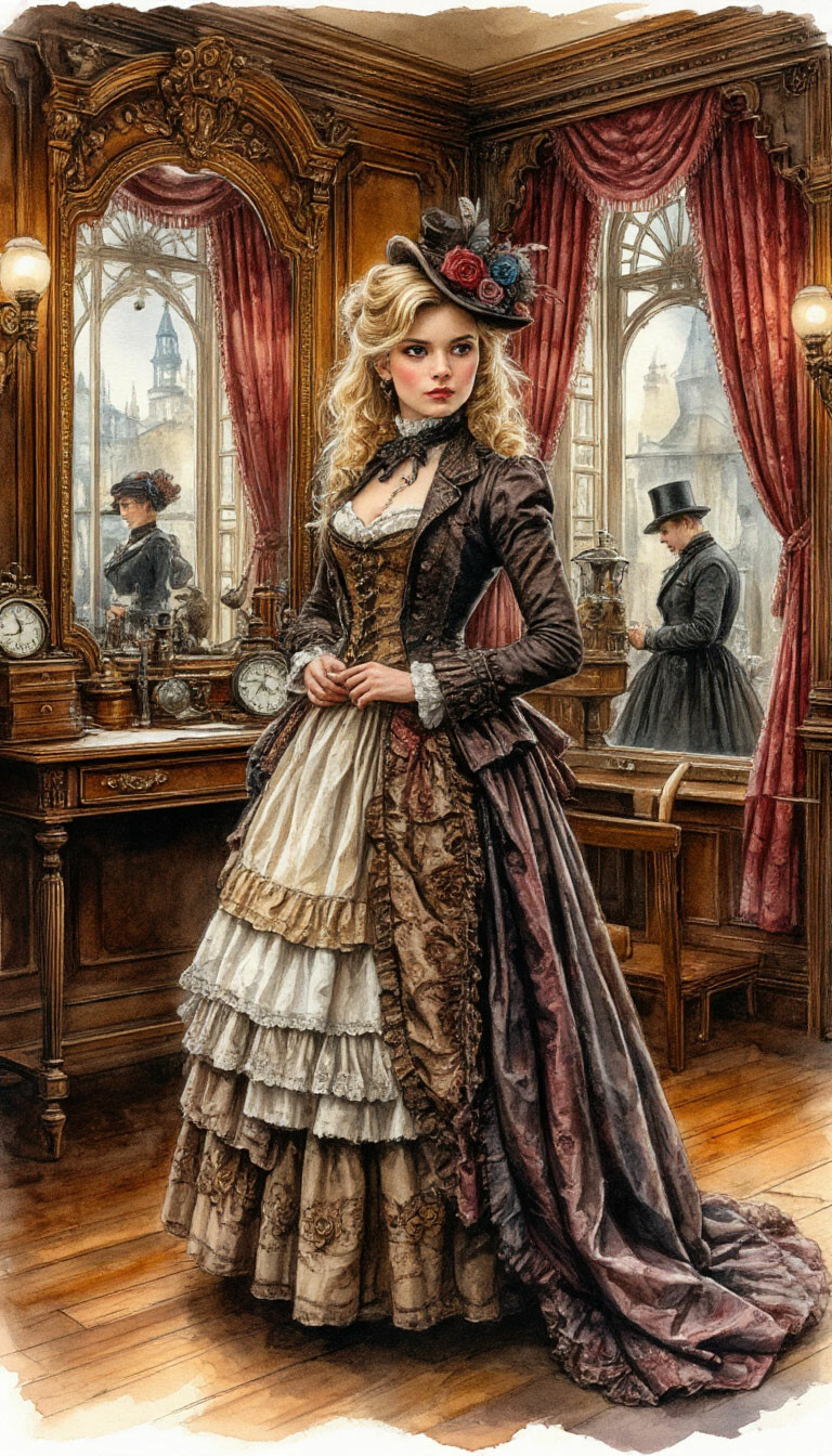 "🔥 Random shot, cinematic, steampunk watercolor, pencils, Victorian era 19th century steampunk ...