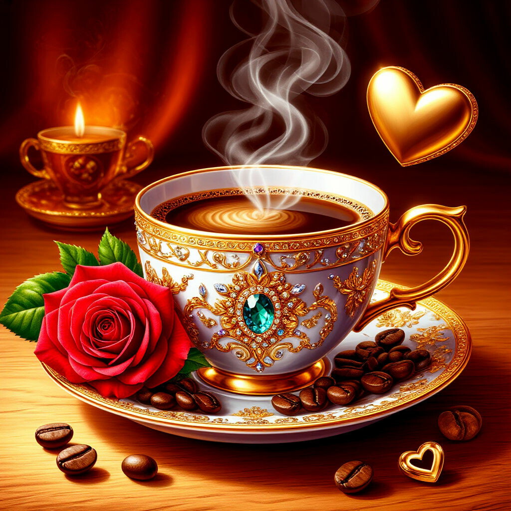 "A cup of coffee. The image shows an exquisite coffee cup decorated ...