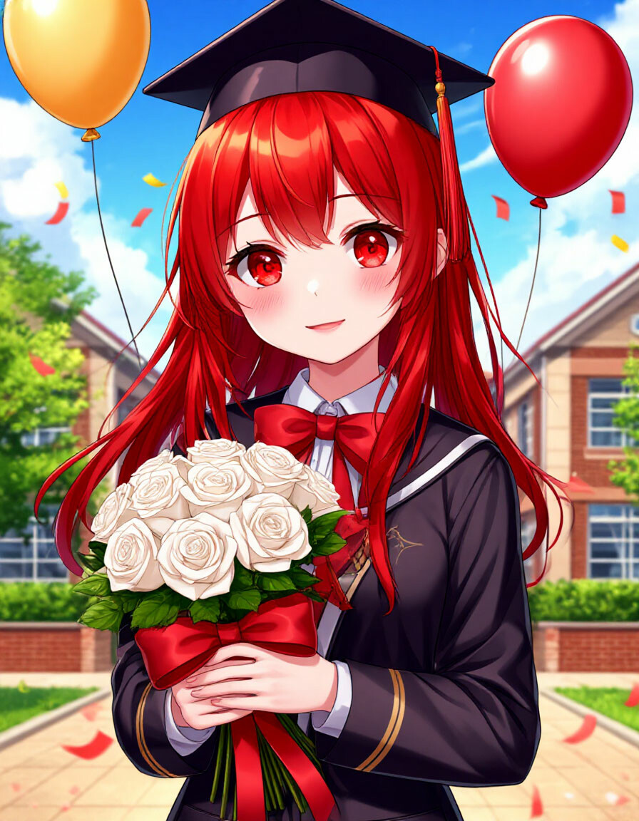 "(Ос Moon-Sun)→Anime style, graduate, school uniform, red ribbon with ...
