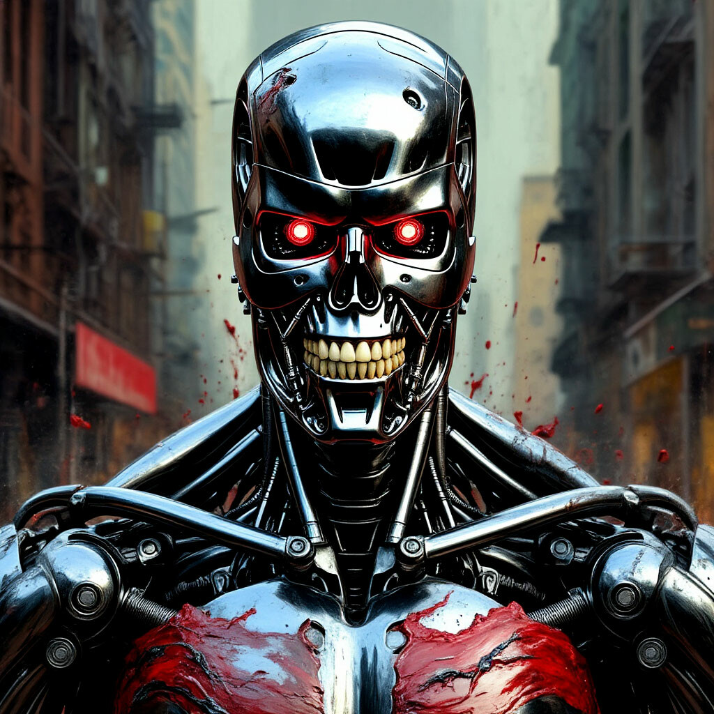 "Hybrid of Terminator T-800 and Venom surrealism" — image created in ...