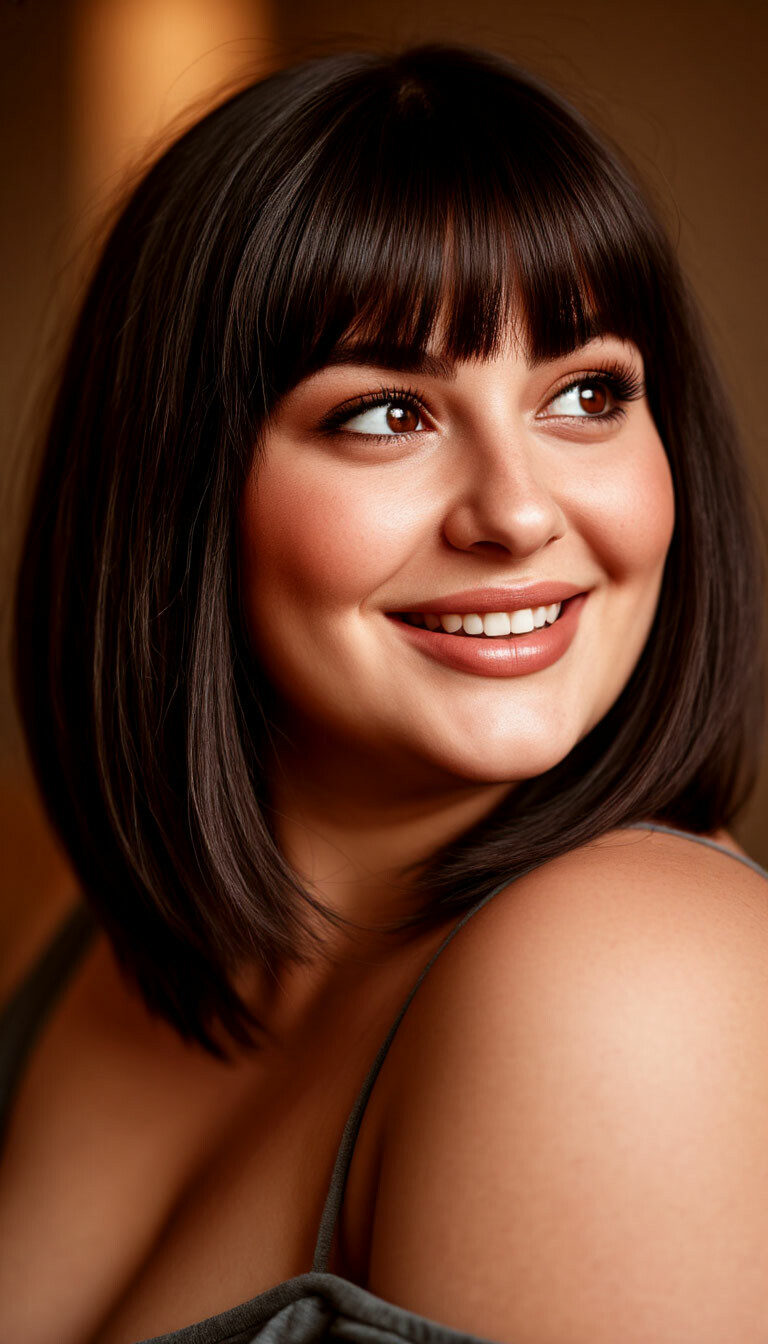 "An incredibly beautiful curvy plus-size girl with brown eyes and dark ...