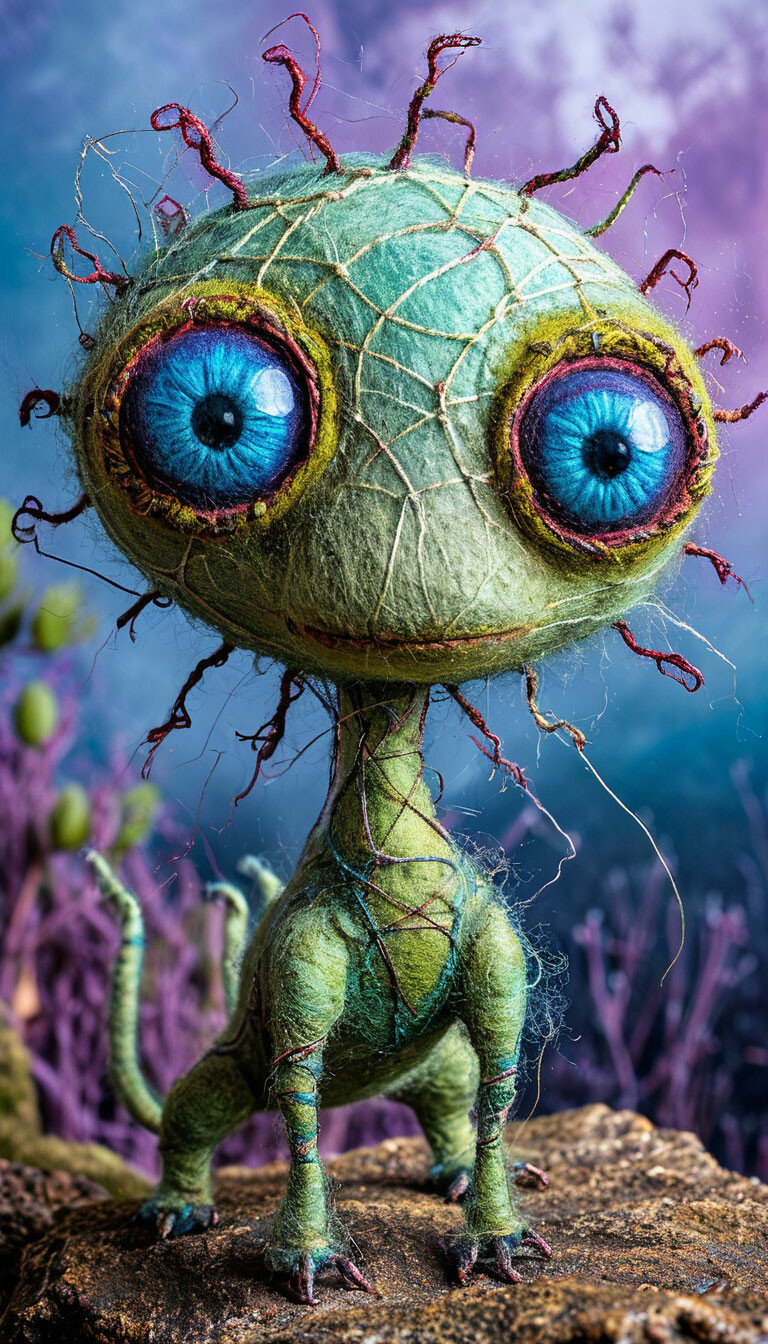 "The abstract felting, a funny image of a fictional animal made of ...