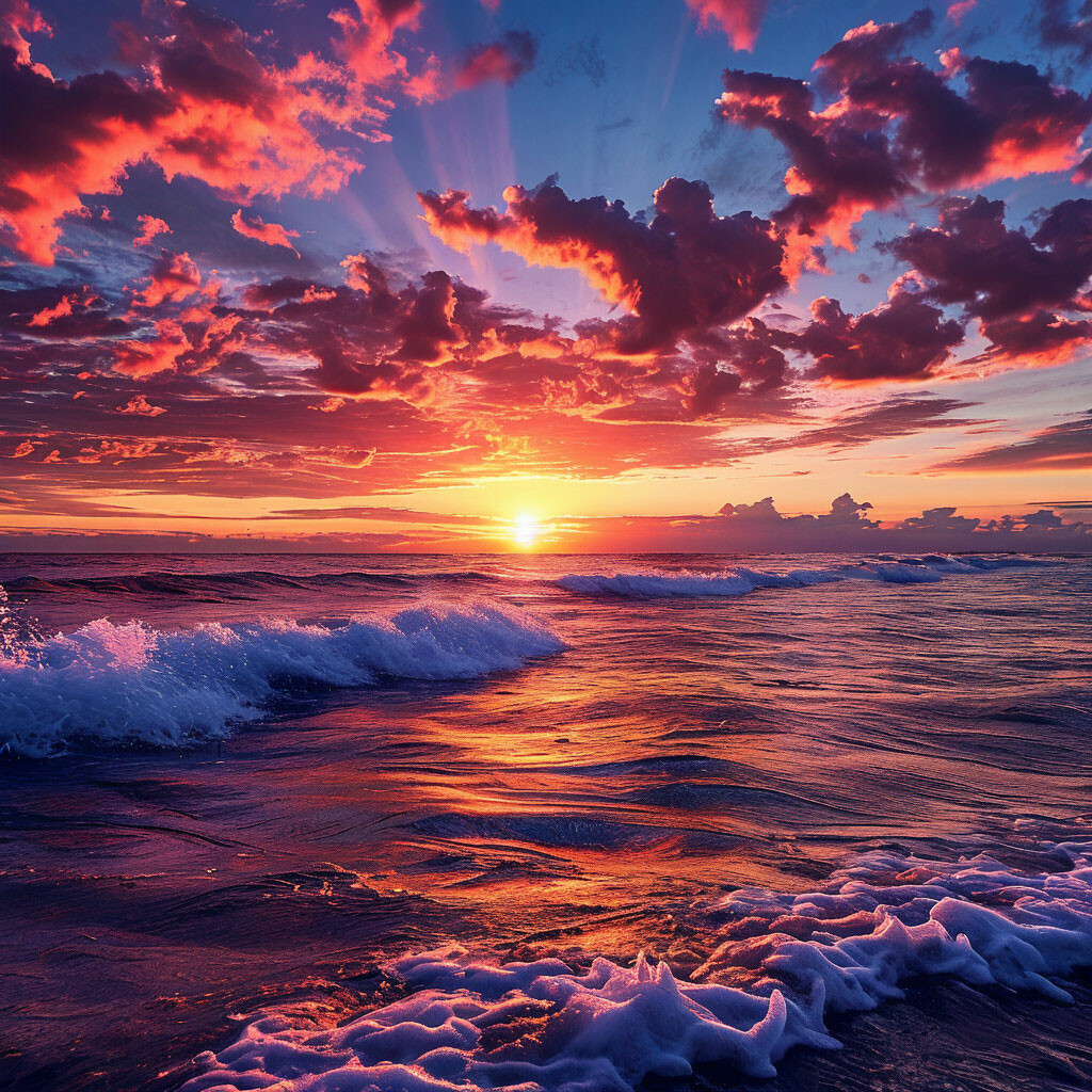 "Sunset at sea, aesthetically pleasing, beautiful, realistic ...