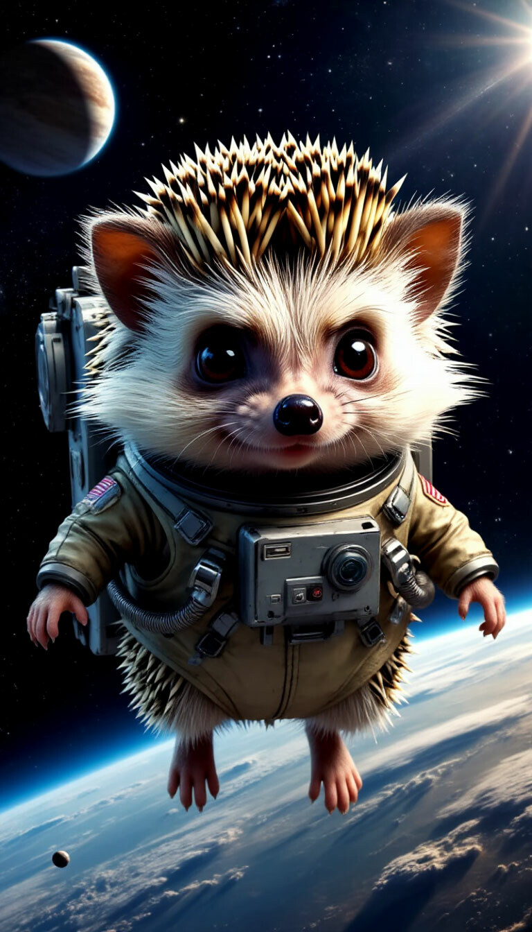 "Hedgehog in space" — image created in Shedevrum