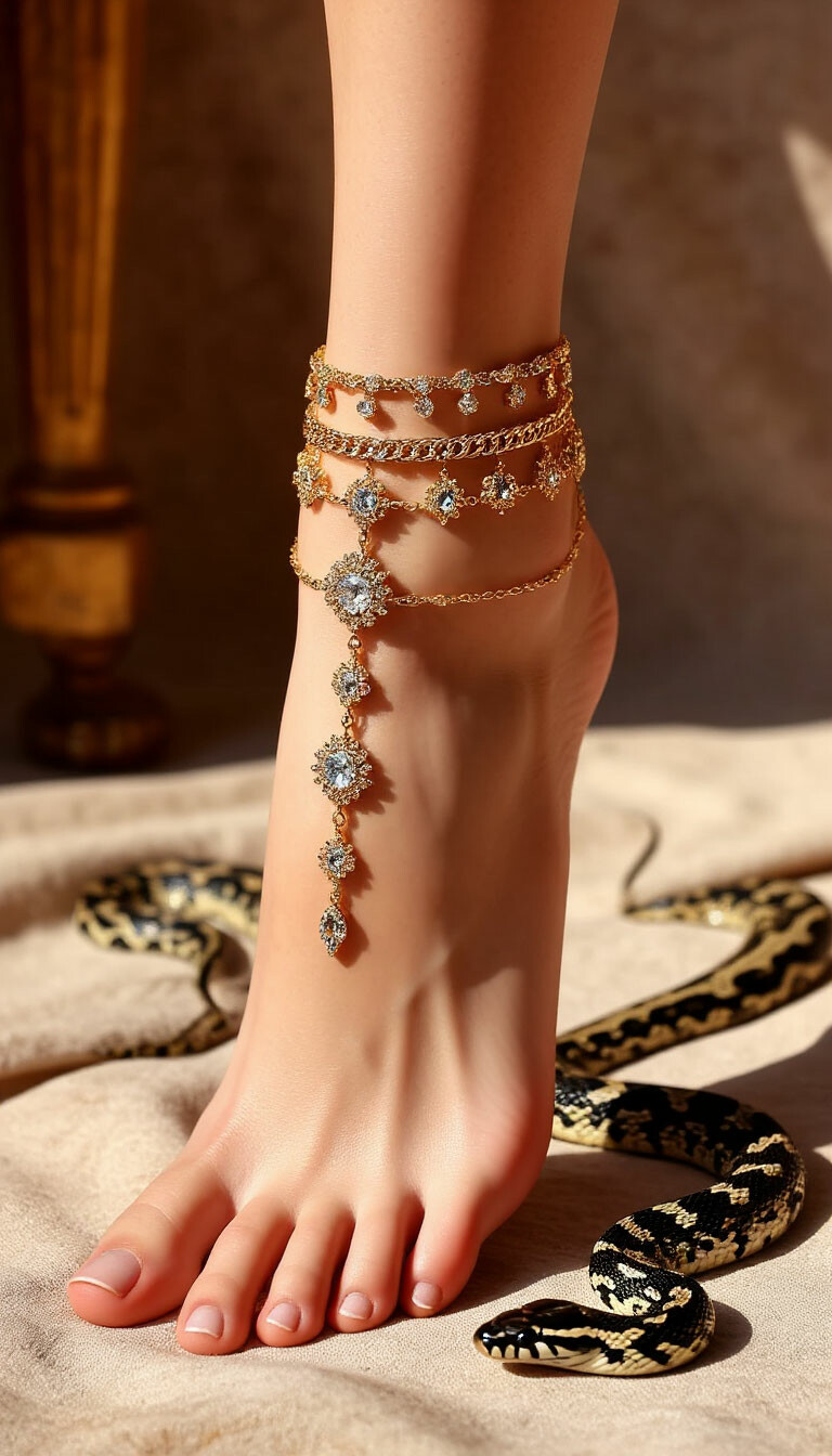 "💮💮💮 Elegant foot and ankle of a woman's foot, barefoot, gold jewelry ...