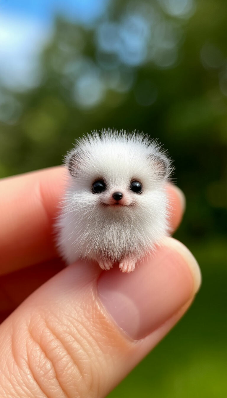 "Cute fluffy little tiny on your finger" — image created in Shedevrum