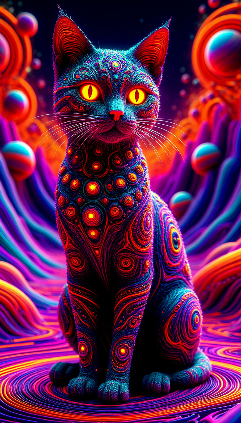 "3D Claymation style: A multi-legged cat with fractal patterns and ...