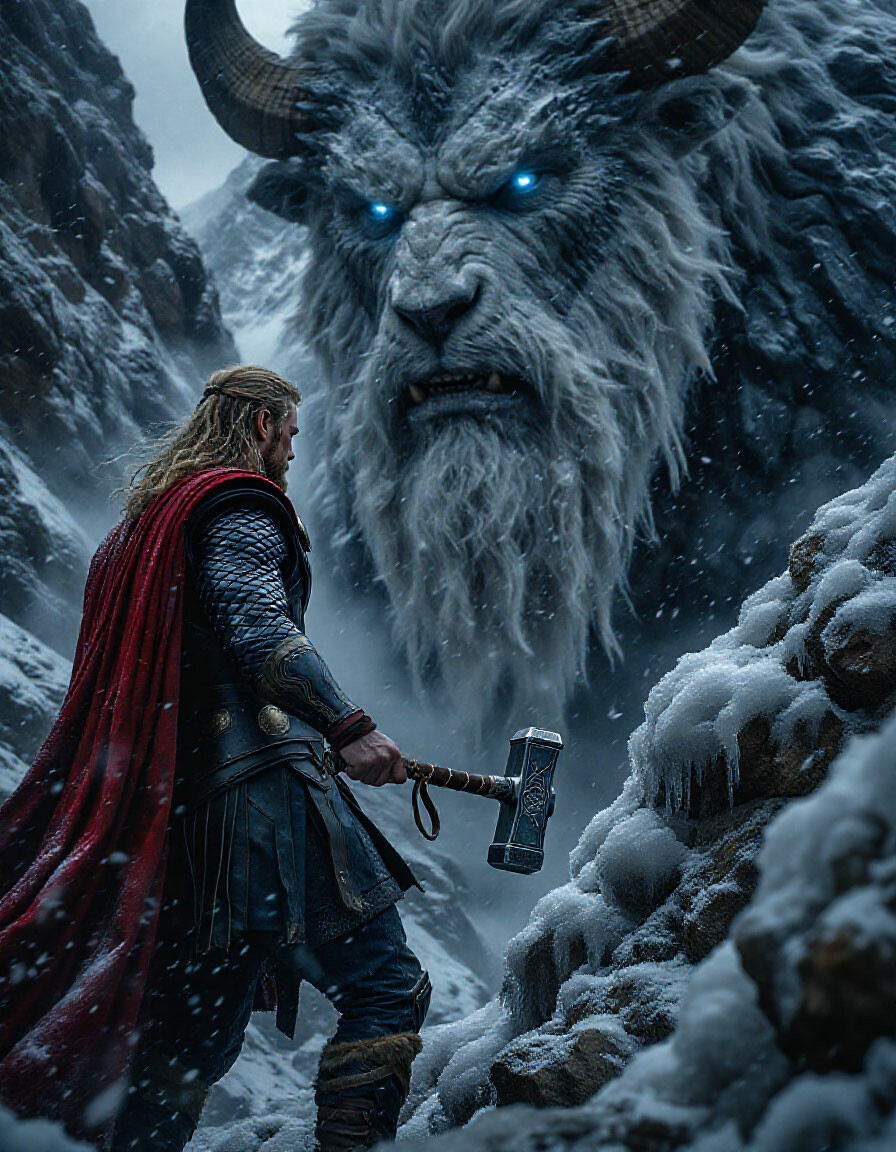 "Aerial photography, large-scale, thick cold icy fog, outlines of icy ...