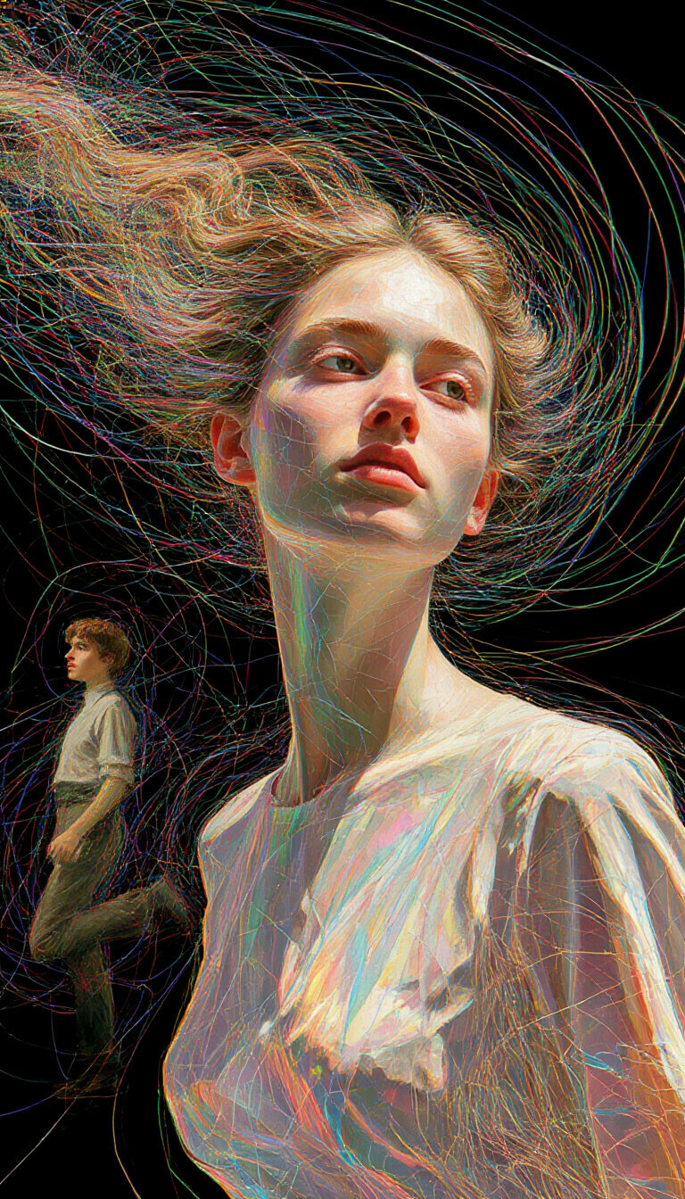 ". fantasy of a woman shining from within far near a young man Jacob ...