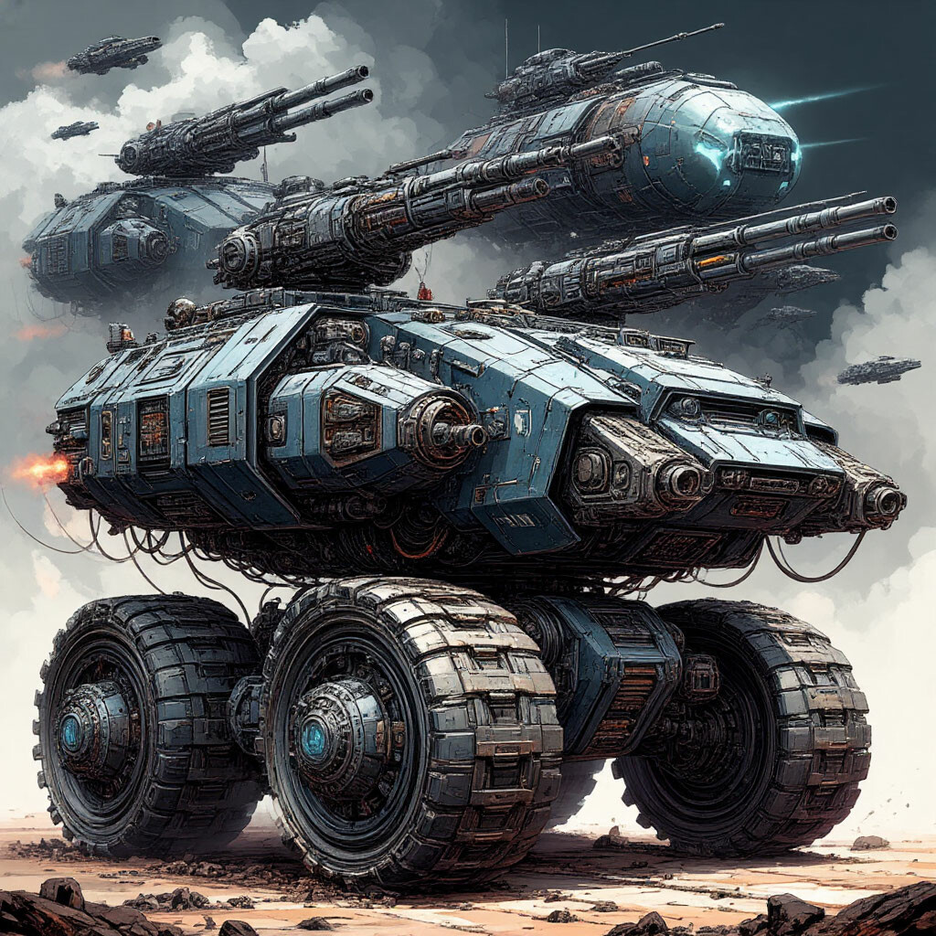 "Sci-fi,rush and atack, wheeled dreadnoughts, automatons, Cataphract ...