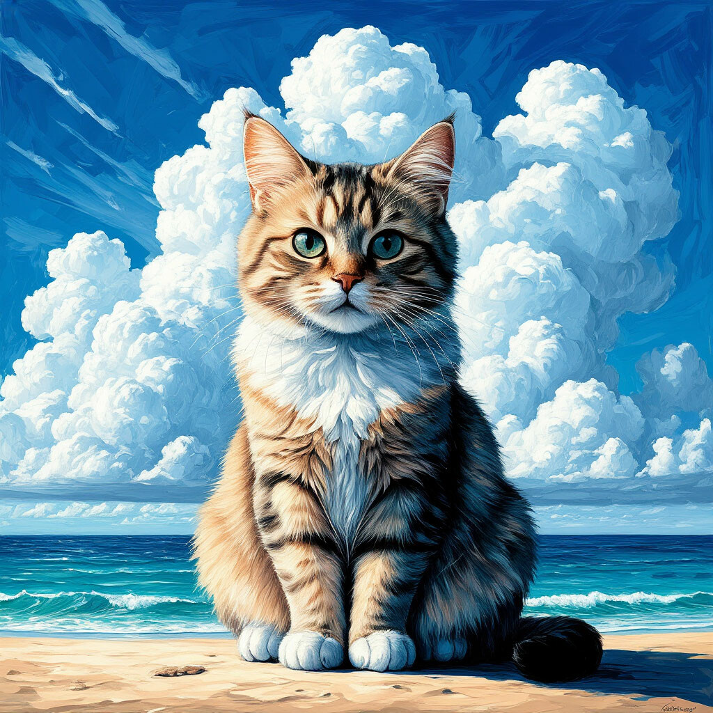 "Cumulus large clouds in the form of a huge cat press on the azure sea ...