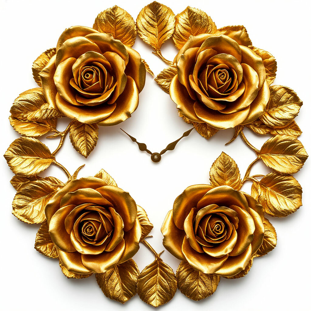 "Stylized dial made of large golden rose buds on a white background ...
