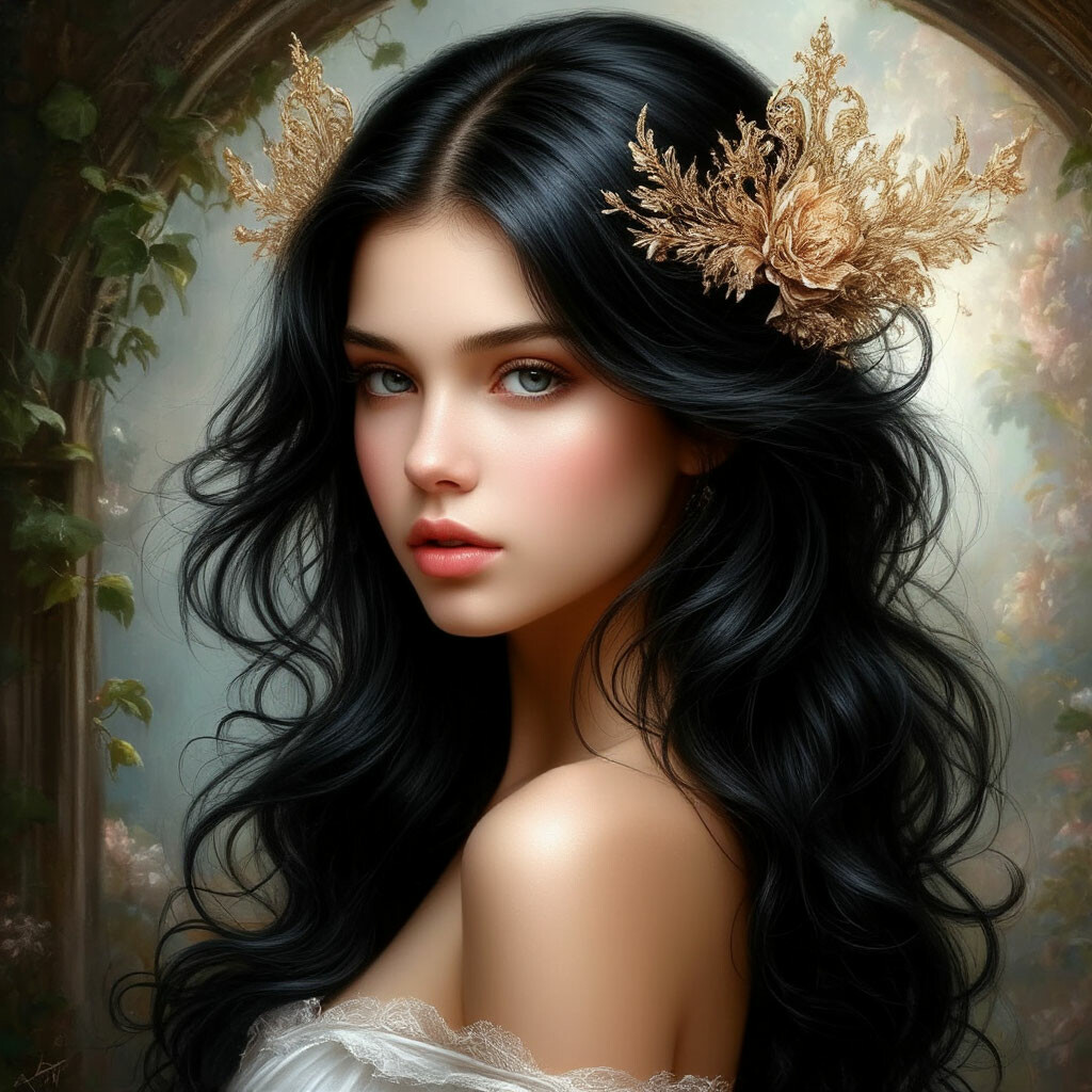 "A magnificent divine creature:a girl with jet-black hair, of ...