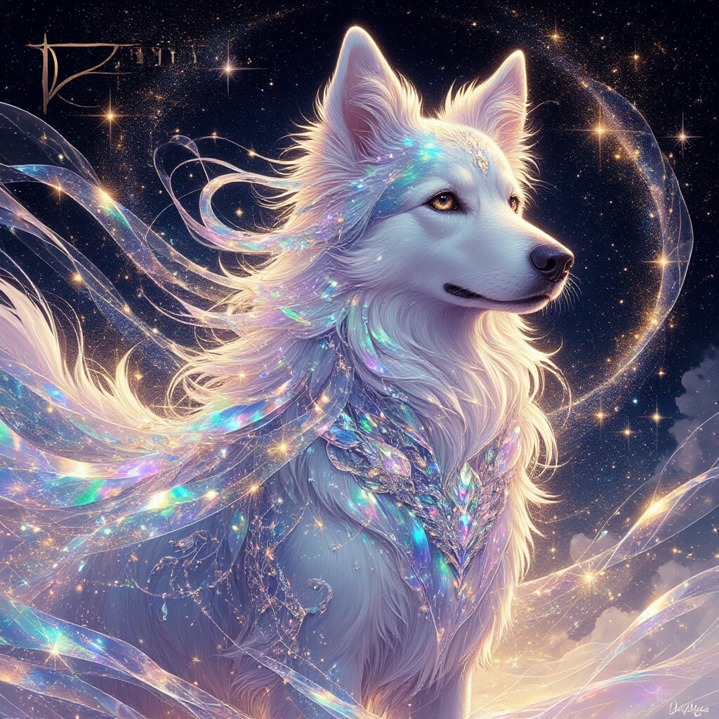 ". Anime style, golden field, professional light, clarity, dog warrior ...