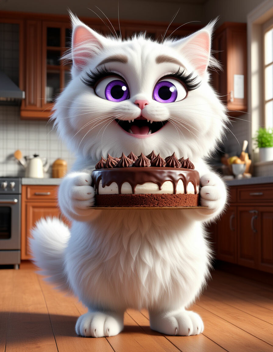 «GIFT🤣🤣🤣 Standing at full height, a completely white cat ...