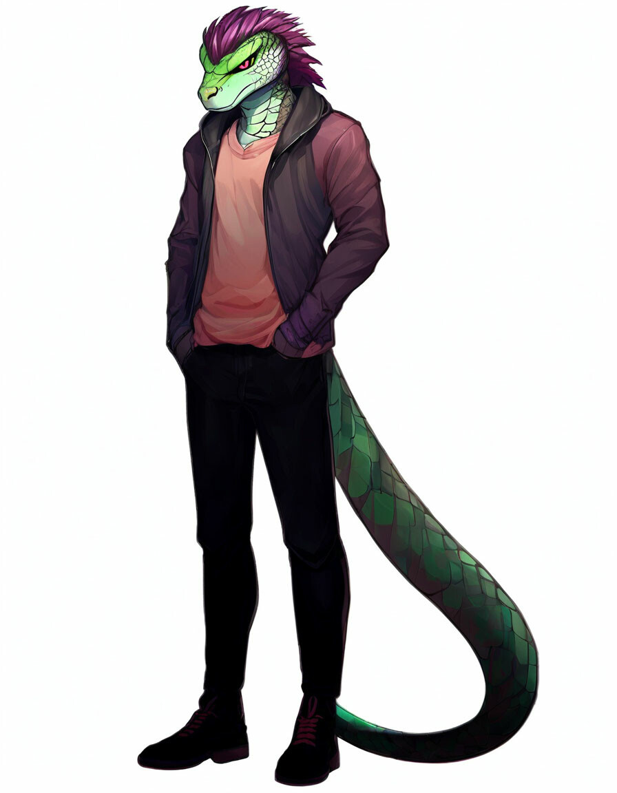 "🪝sprite for a visual novel🪝 A full-length male furry cobra ...