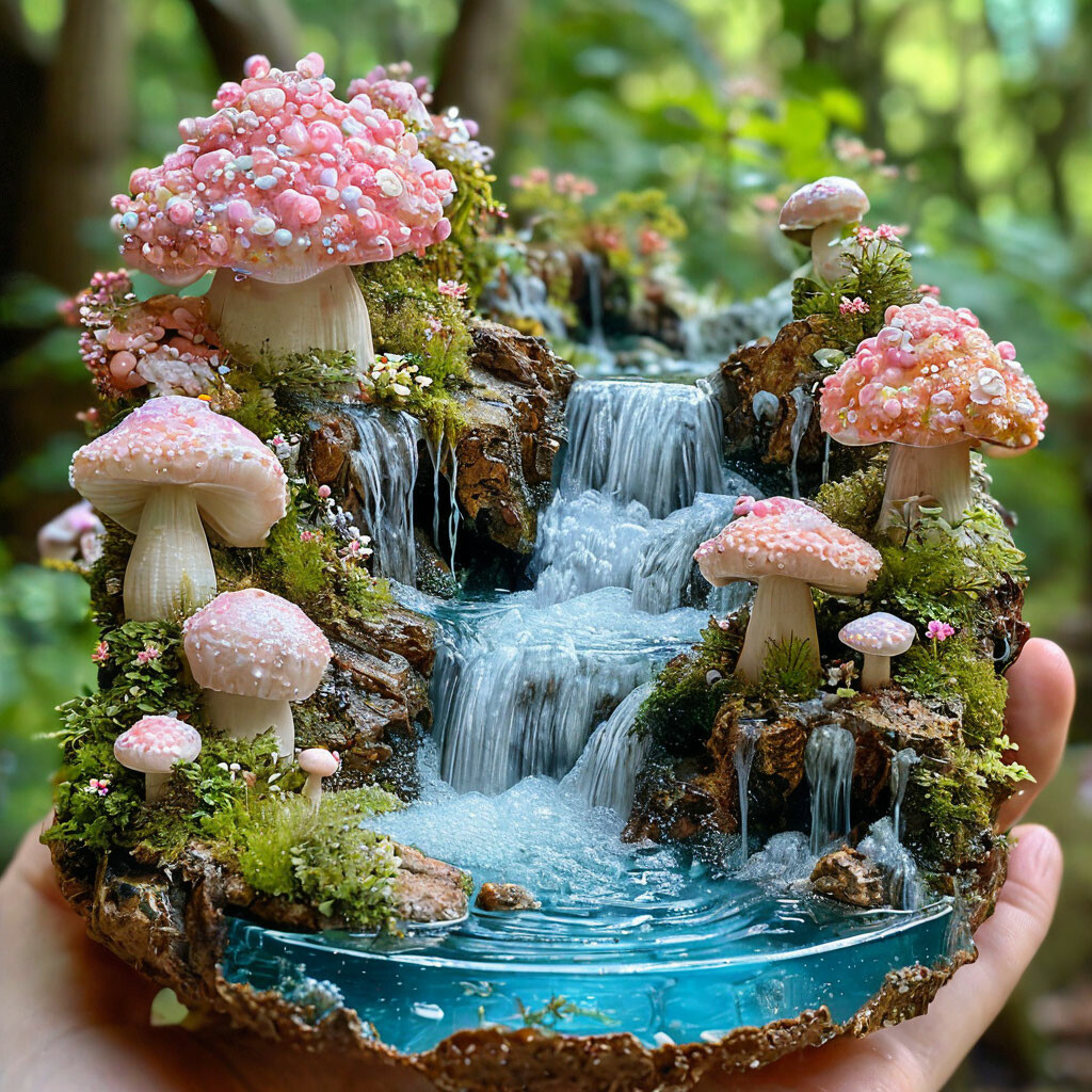 "Epoxy resin waterfall, a microcosm where the little marshmallow fairy ...