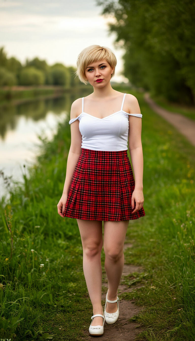 "Portrait, professional photo shoot. In full growth. Blonde, round face ...
