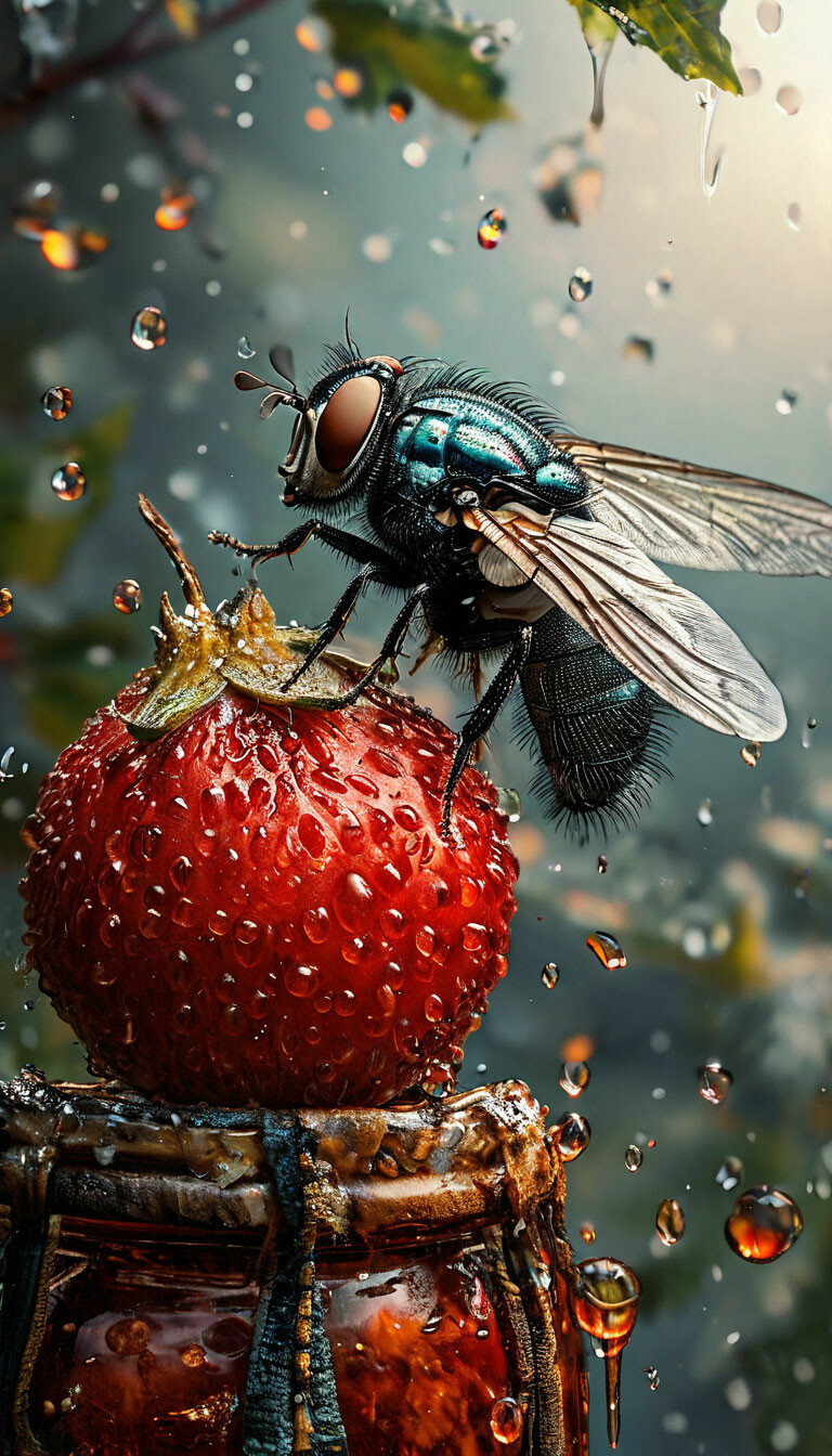 "A fly landed on the jam, that's all the poem" — image created in Shedevrum