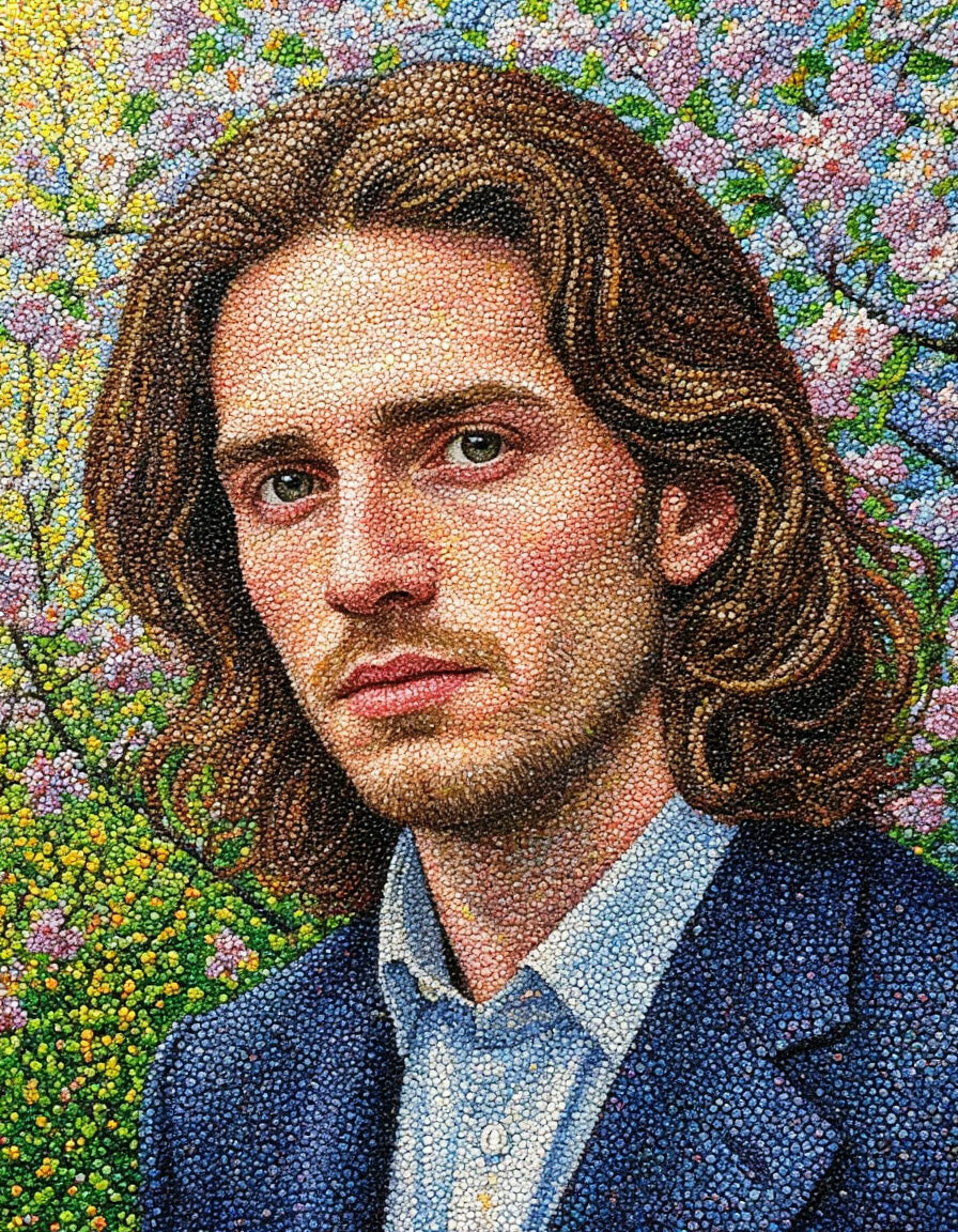"🧛 Pointillism portrait spring seasonal atmosphere" — image created in ...