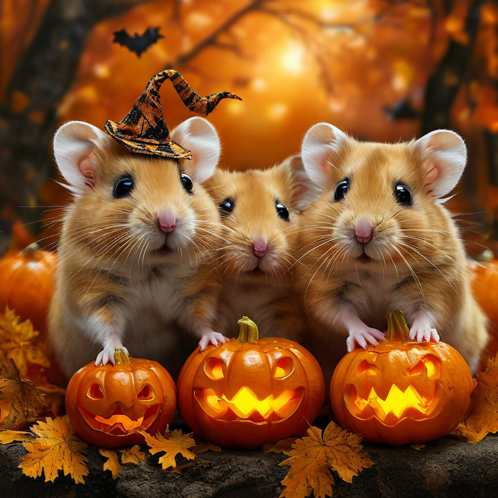 "Hamsters celebrate Halloween" — image created in Shedevrum