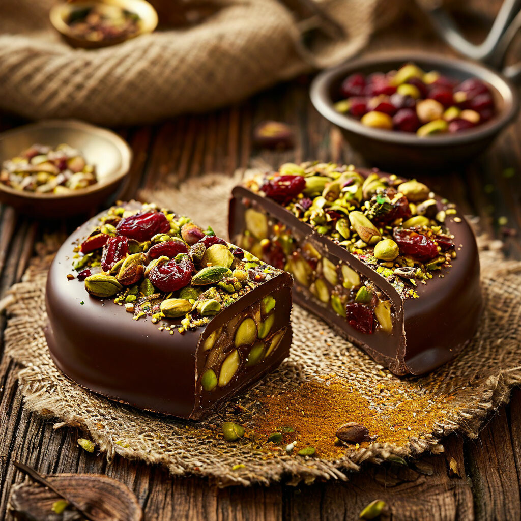 "Close-up, oval-shaped chocolate candy…" — image created in Shedevrum