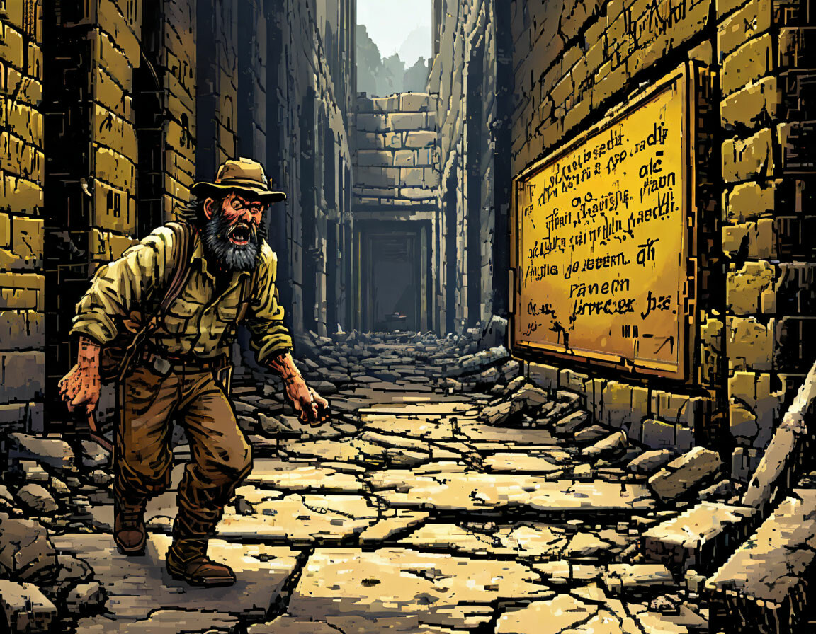 "Horror on his face, An unkempt and …" — image created in Shedevrum