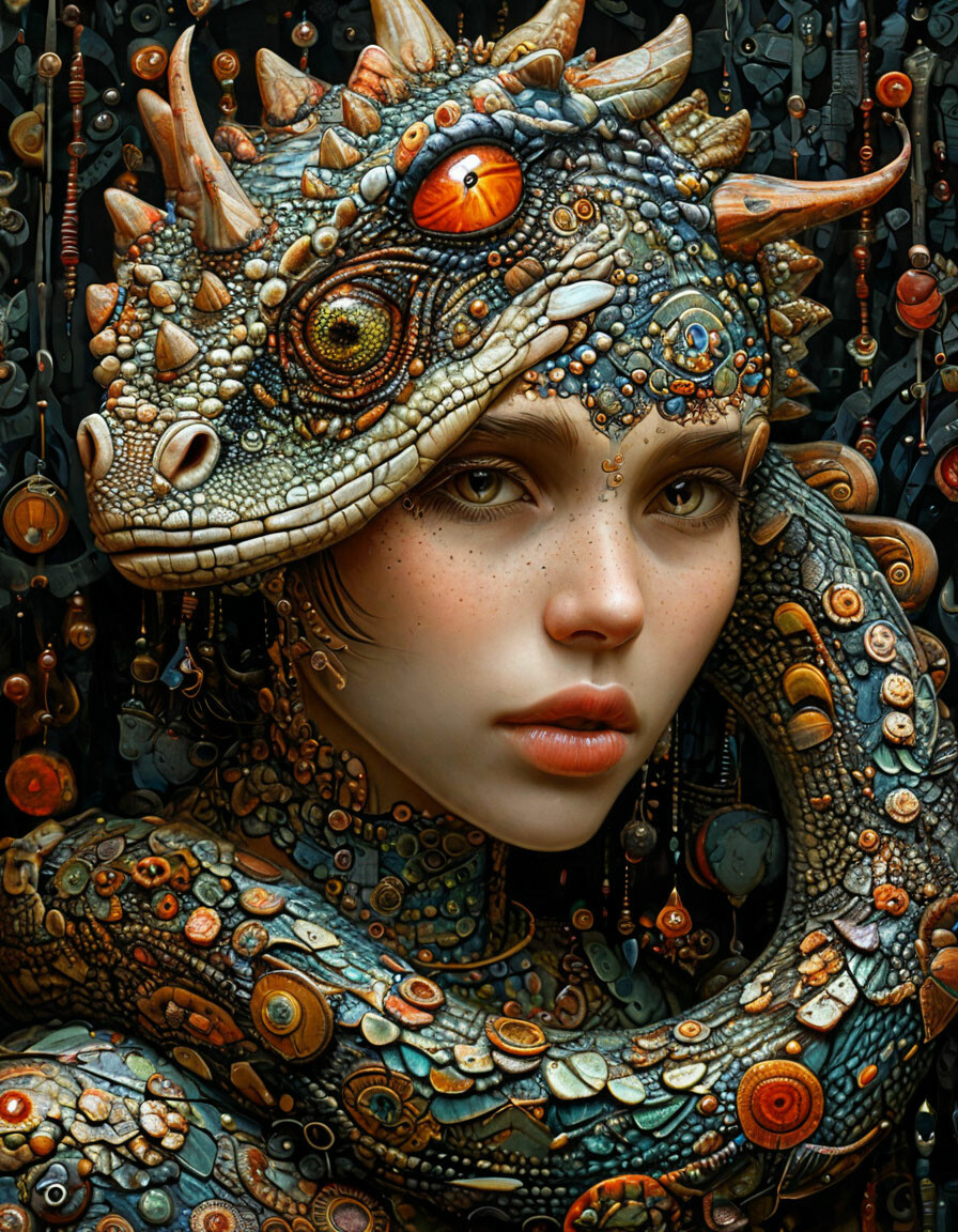 anthropomorphic basilisk wrapped …" — image created in Shedevrum